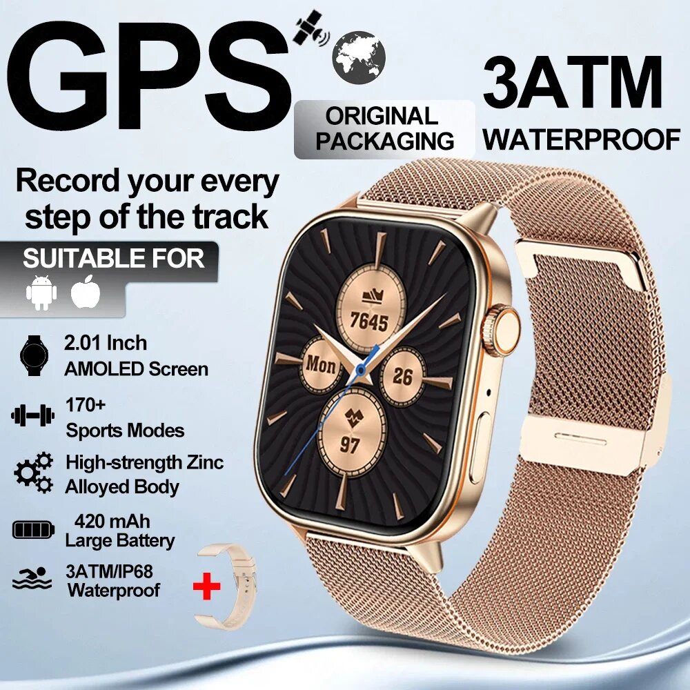 2025 New Built-in GPS Satellite Positioning Smartwatch Men Sleep Monitoring Bluetooth Call IP68 Waterproof 170+sports Smartwatch