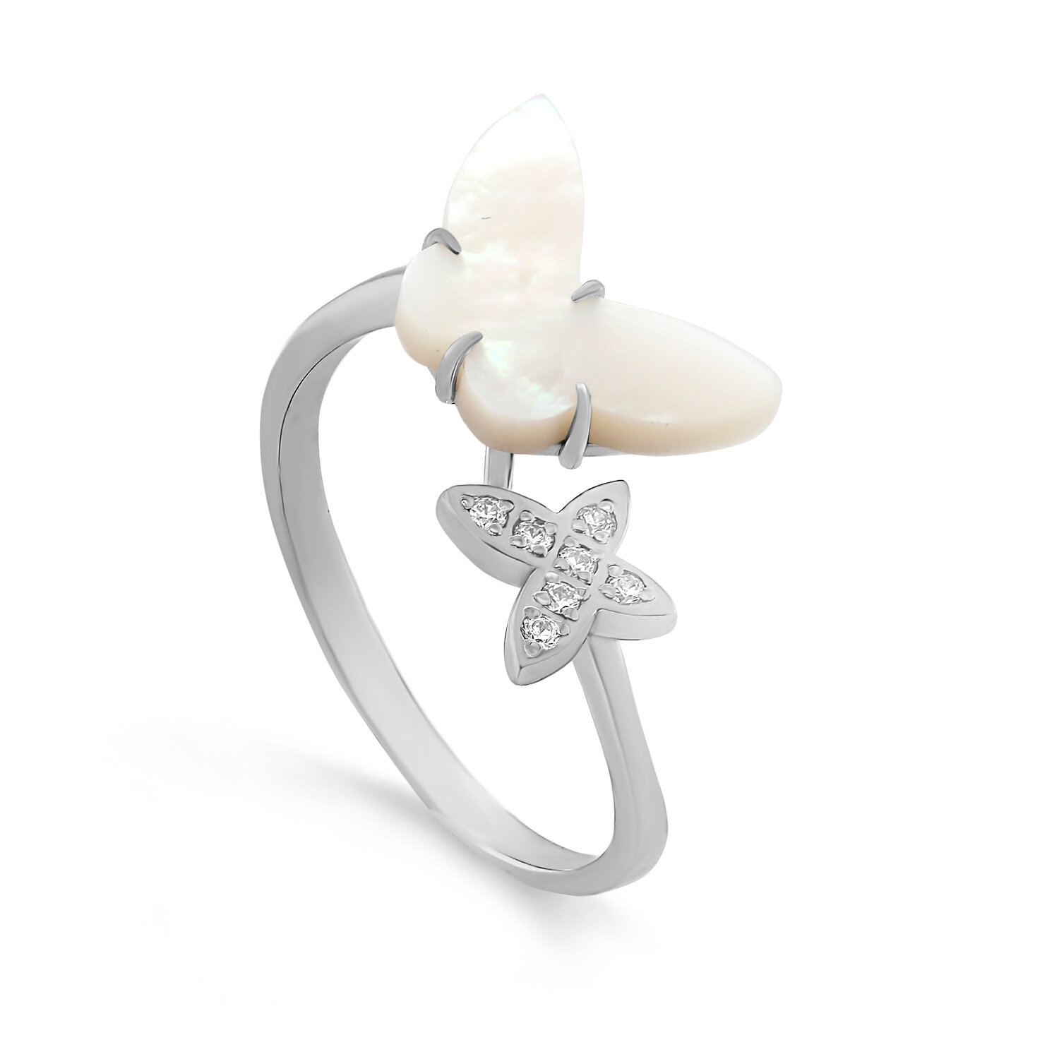 Кольцо, серебро, 925 проба, фианит, перламутр