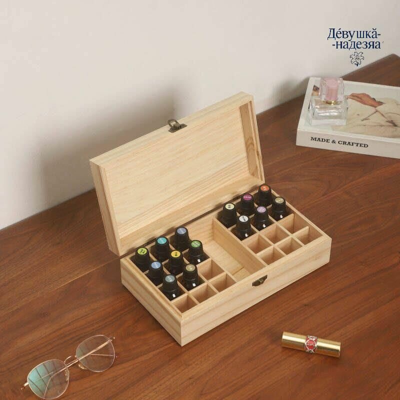 Органайзер коробка для хранения эфирных масел 25 ячеек для флаконов от 5 до 15 мл, деревянный ящик подставка для флаконов косметических, духов и лаков для ногтей.