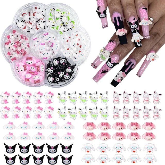 7-15 мм Kawaii Sanrio Hello Kitty Kuromi Nail Art Charms Design 3D Cartoon Kit, аксессуары для декора ногтей, 70 шт./50 шт. Поставщик ногтей,