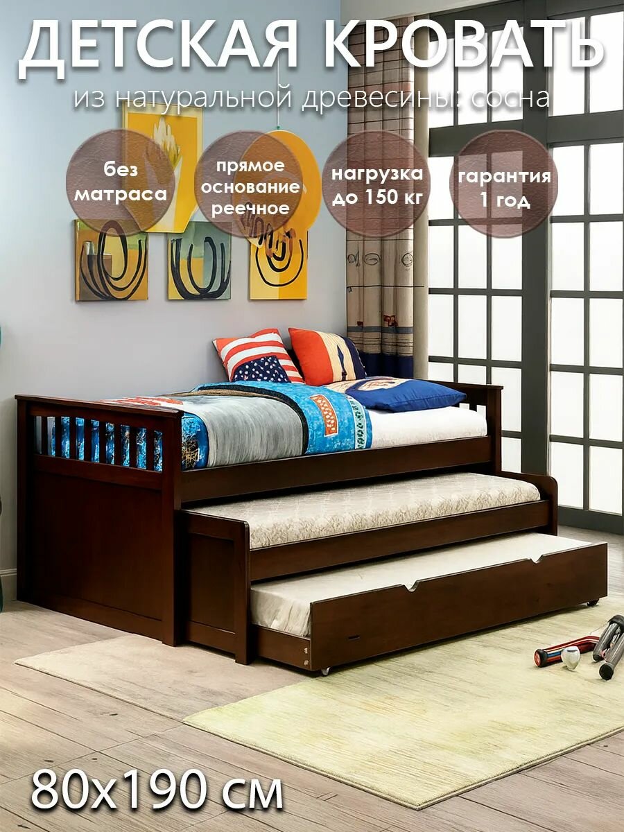 Детская выкатная трехъярусная кровать Троя 80х190