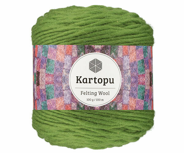 Пряжа Kartopu Felting Wool 100гр/100м,100% шерсть,1 моток,№1392, зеленая трава