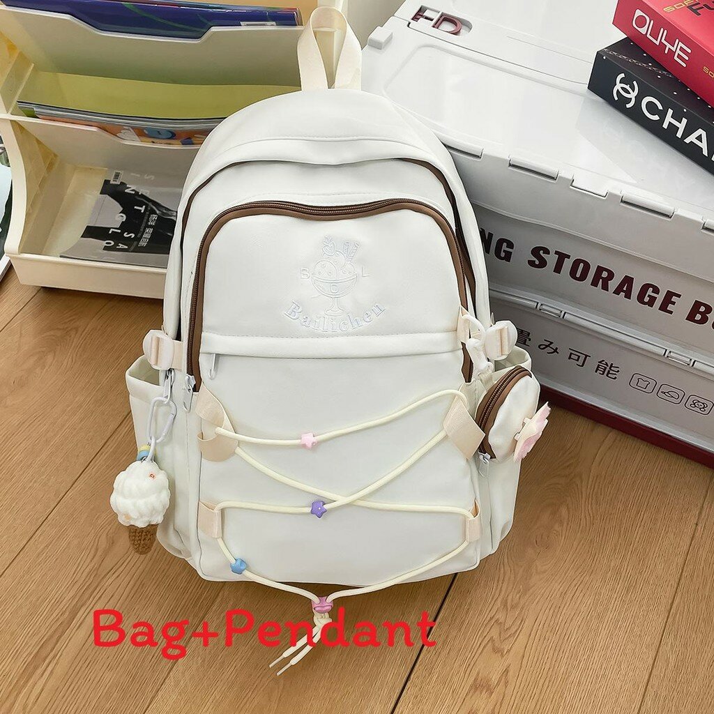 Мешок нейлоновый с завязками с изогнутыми плечевыми лямками для ежедневных прогулок белый