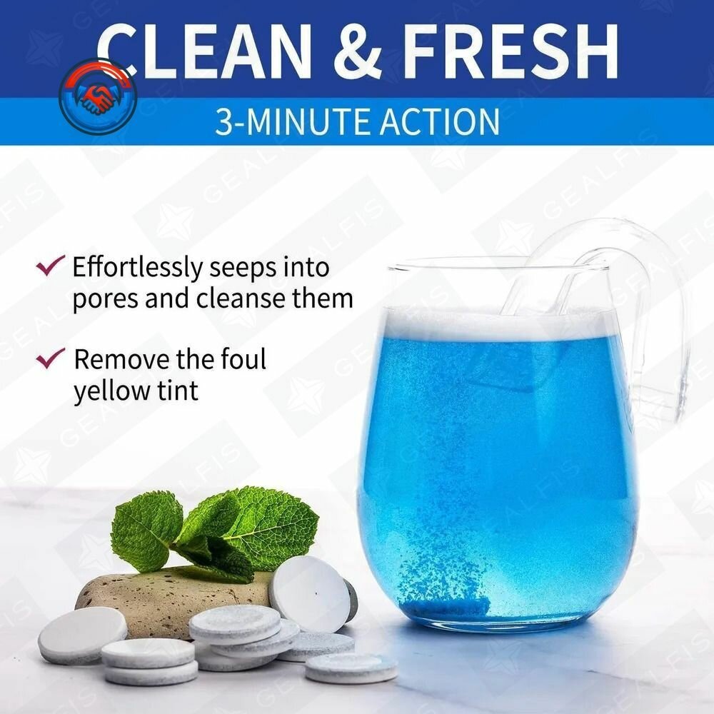 Таблетки для чистки зубных протезов 100 шт — быстрая гигиена и удаление налёта, свежее дыхание, уход за полостью рта