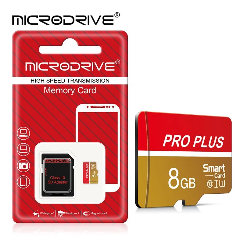 MicroDrive Pro Plus MicroSD карта памяти 8 ГБ с адаптером