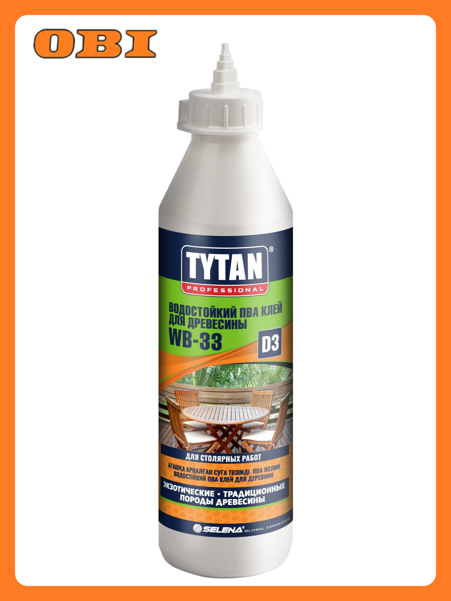 Клей Tytan D3, ПВА, водостойкий, для дерева, бумаги, кожи, пластика, ткани, 750мл