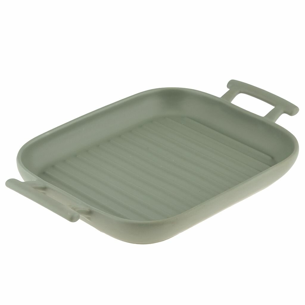 Форма для запекания керамическая "Модерн" 500мл, 21,5х18х3см, гриль, прямоугольная, 2 ручки, общая длина 27,3см, зеленый, в коробке