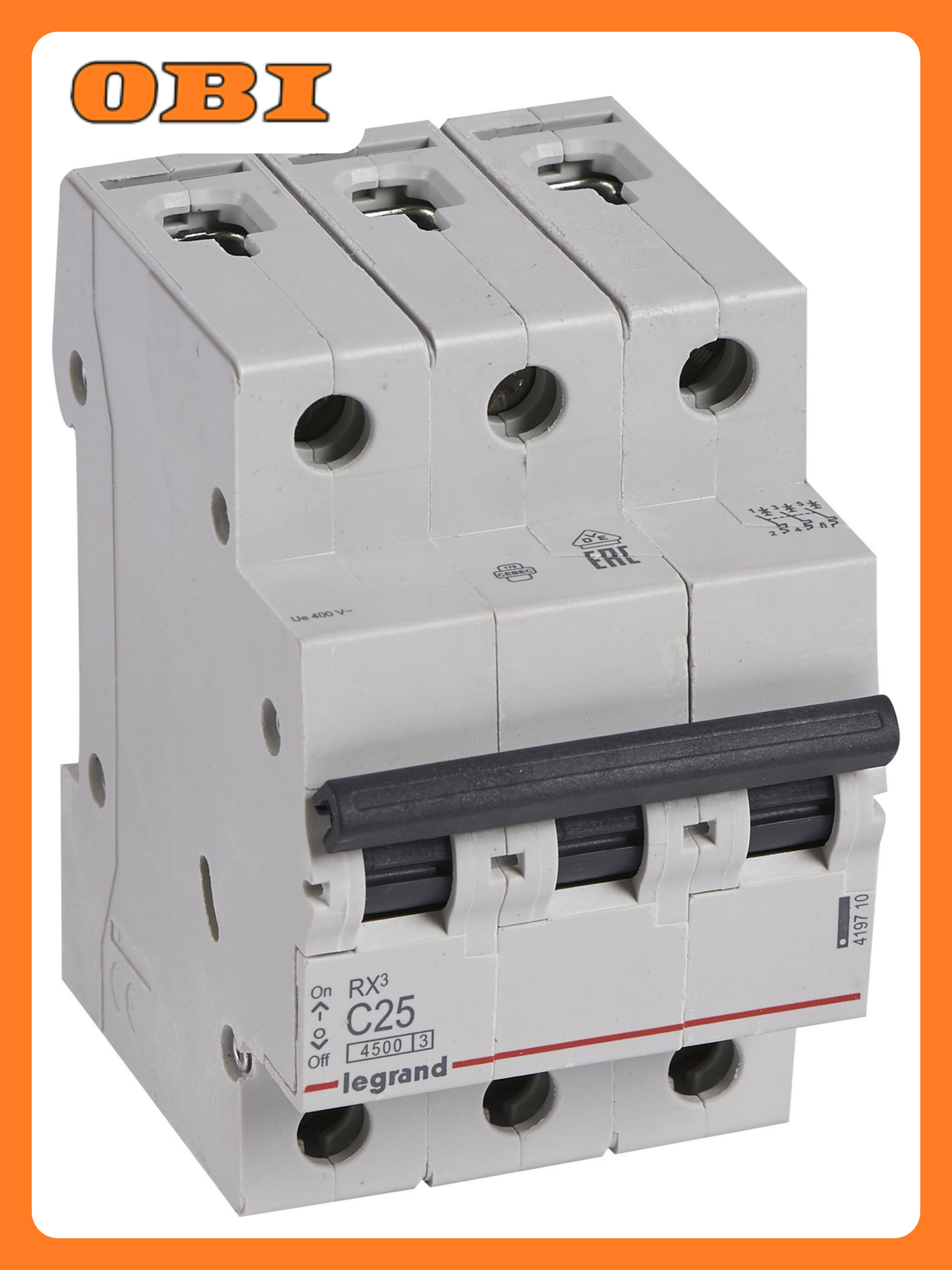 Автоматический выключатель Legrand RX3, 3P, C25A, 4,5kA, IP40, монтаж на DIN-рейку