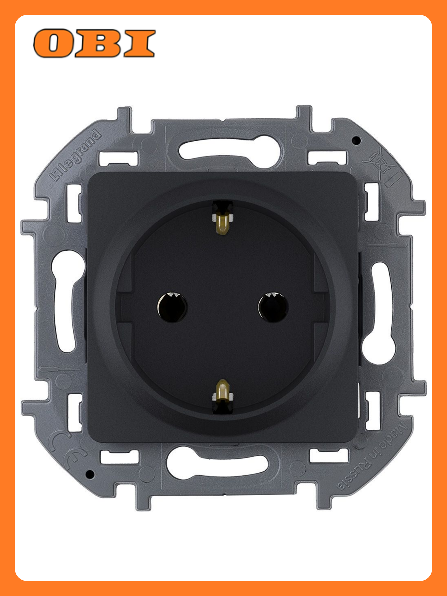 Розетка Legrand Inspiria Антрацит 2К+З, заземляющий контакт, глянцевая, черная