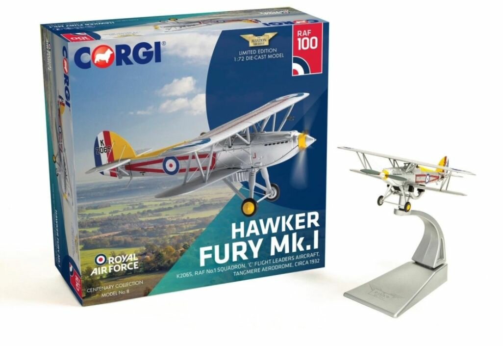 Corgi AA27304 1/72 Готовая модель биплана Hawker Fury Mk.I, Королевские ВВС Великобритании (RAF)