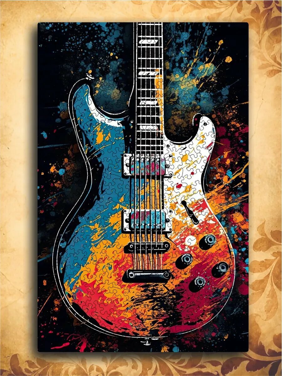 Фигурный деревянный пазл в подарок "Бас гитара"