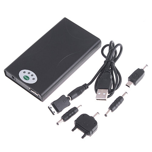Внешний аккумулятор 4600 мАч, портативное зарядное устройство для мобильных телефонов, цифровых камер, MP3, MP4, с 5 адаптерами, кабелем USB, индикацией 4 цветными светодиодами