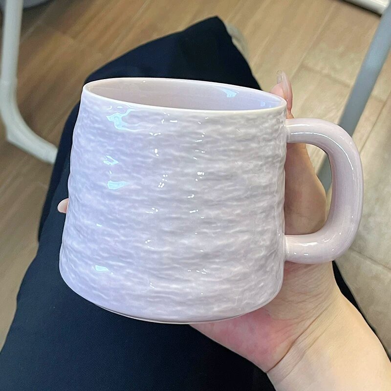 Кружка с крышкой и ложкой, высококачественная чашка, кофейная чашка с каменным узором, керамический подарок на день