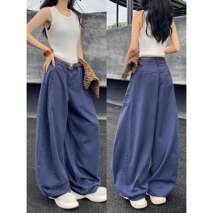 Комфортные JYL Джинсы для стрит-спорта Девушки Тонкие Просторные Хлопок, Размер_XL