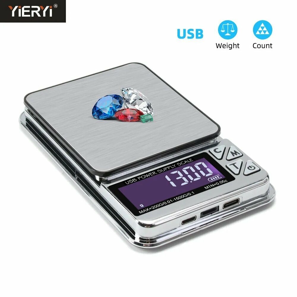 YIERYI Электронные кухонные весы USB-C 1000/0.01g перезаряжаемые высокоточные электронные ювелирные весы, карманные весы для домашнего использования