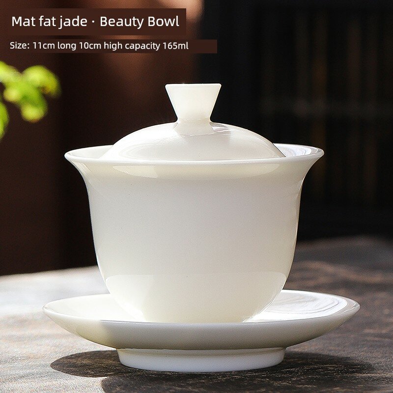 Чаша для чая Suet-fat с нефритовым покрытием, чашка для чая Dehua, белый фарфоровый чайник с крышкой, одинарный Sancai,