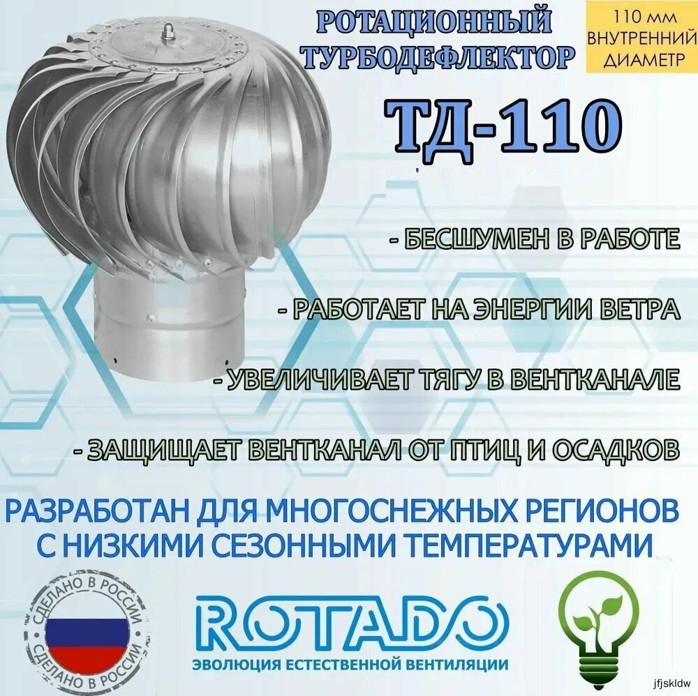 Турбодефлектор TD-110, конструкция из нержавеющей стали , ротационный тип