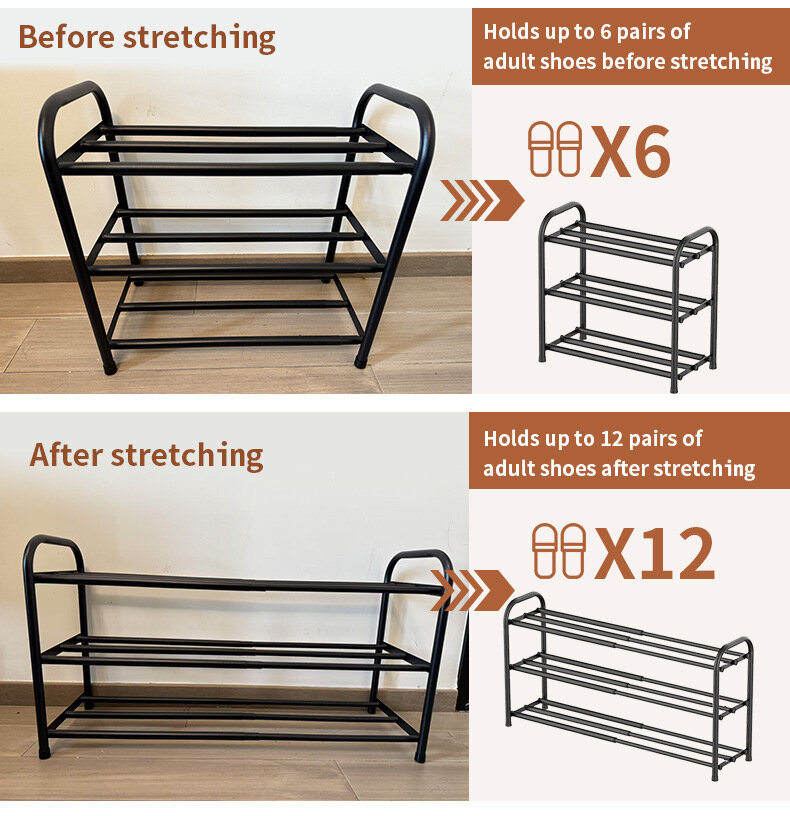 Органайзер для обуви складной раздвижной многоярусный - металлическая полка-сетка, для прихожей и шкафа