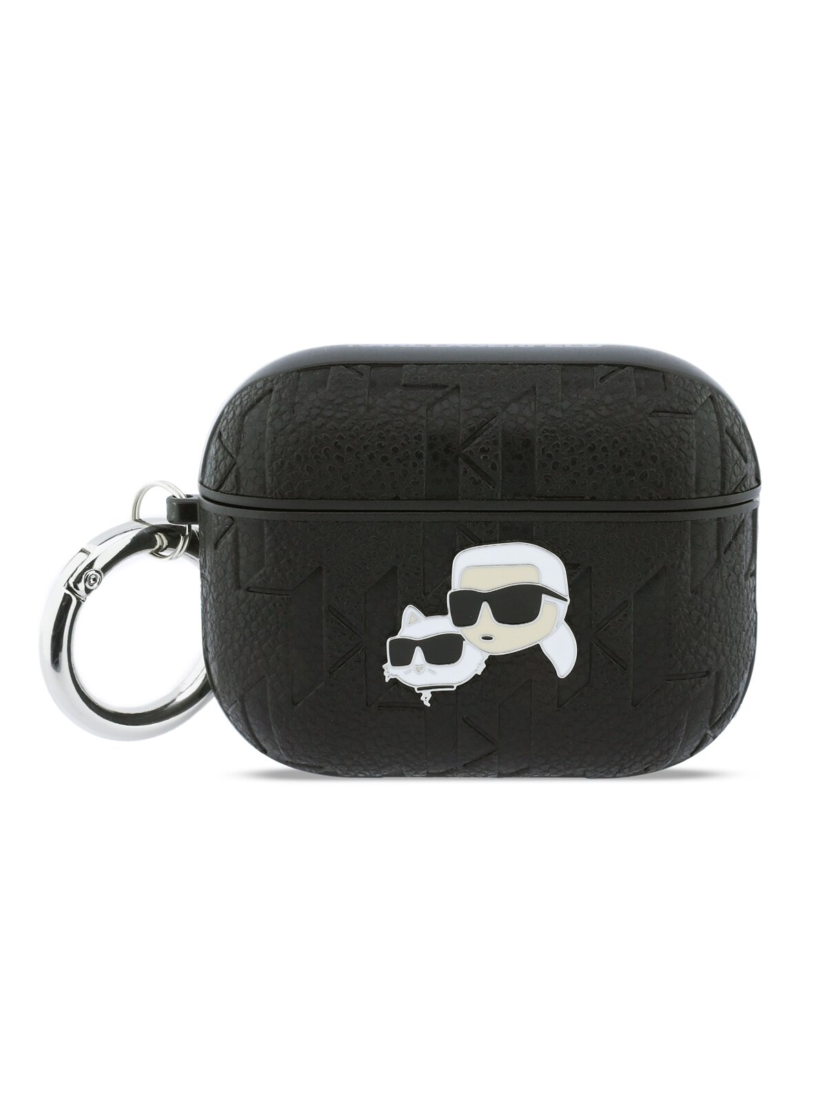 Karl Lagerfeld чехол с кольцом для Airpods Pro 3, PU-кожа Saffiano Monogram NFT Metal Head Karl & Choupette. черный