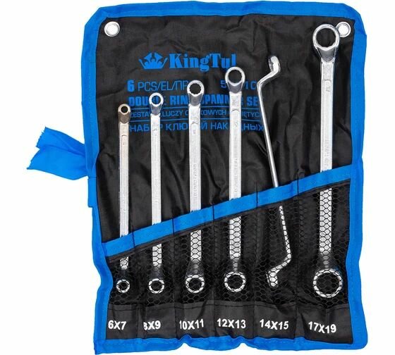 Ключи накидные, отогнутые на 75 градусов, набор 6 предметов KINGTUL