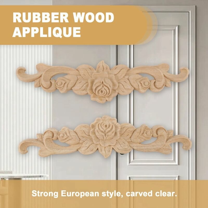 2 шт. 20*5 см деревянная резная аппликация в виде цветка розы для двери, декор для дома