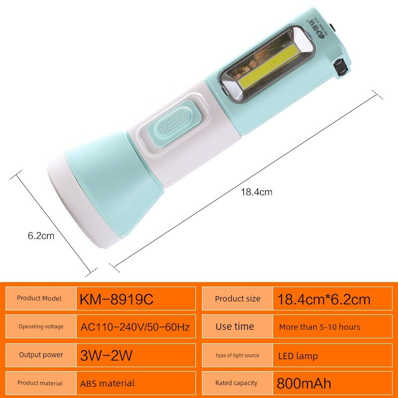 8919 Зеленый двухсветный фонарик с USB-зарядкой и 10-часовым аккумулятором для походов