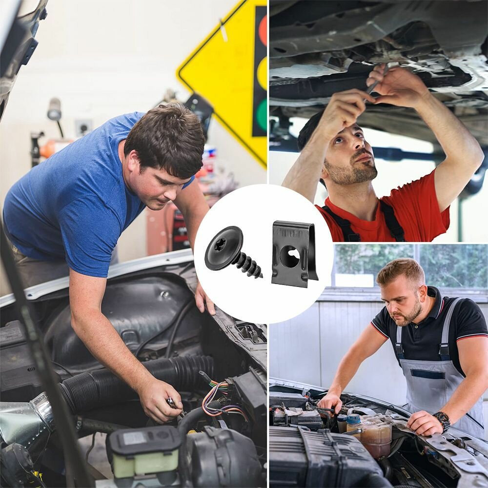 Саморезы автомобильные 5 мм/6мм под звездочку черные, набор 20 шт / клипсы металлические под саморезы