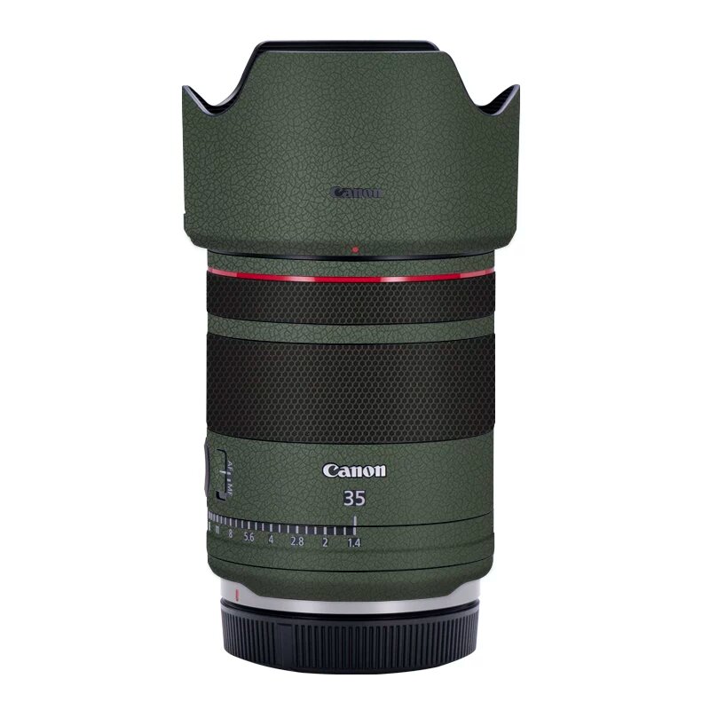Картинка кожаного рисунка зеленой пленки для защиты объектива Canon RF 35mm f/1.4L, матовая поверхность, клей 3M