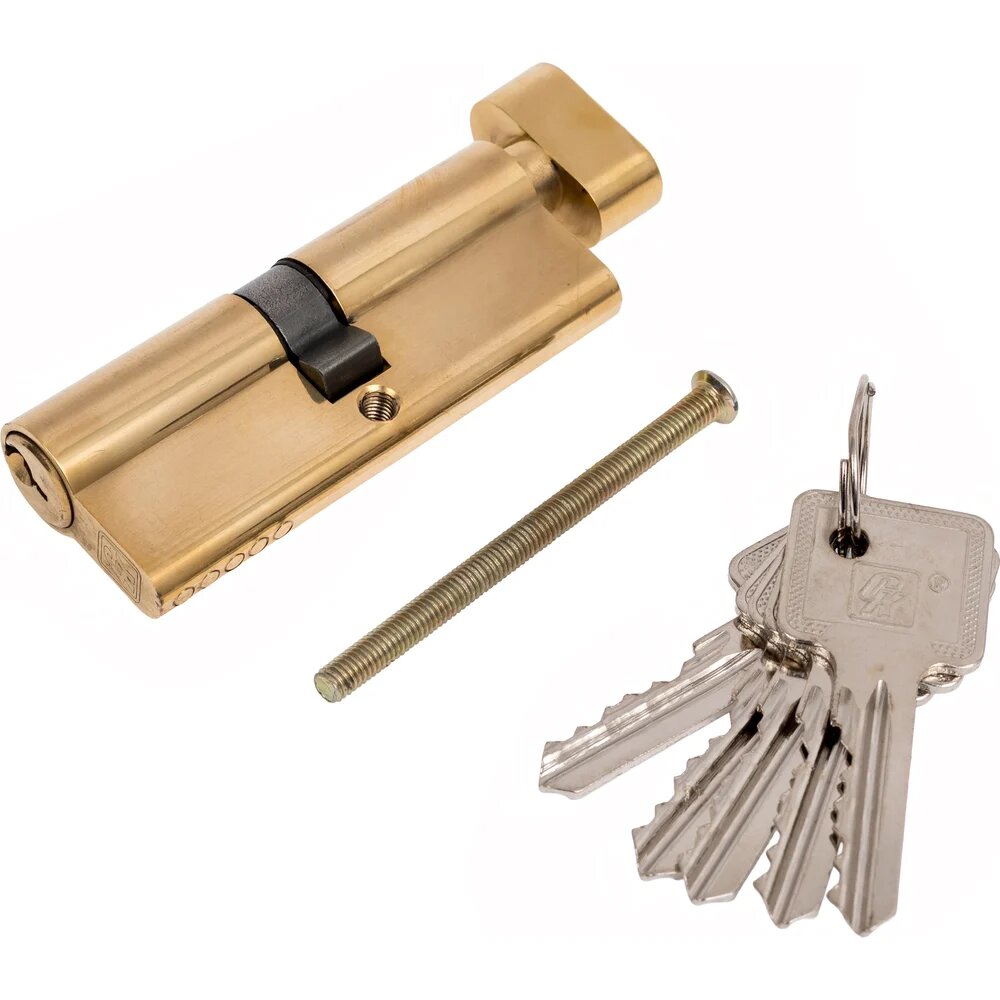 Цилиндр с вертушкой СК 80 мм, латунный, пятипиновый, двухсторонний механизм постоянного ключа без покрытия