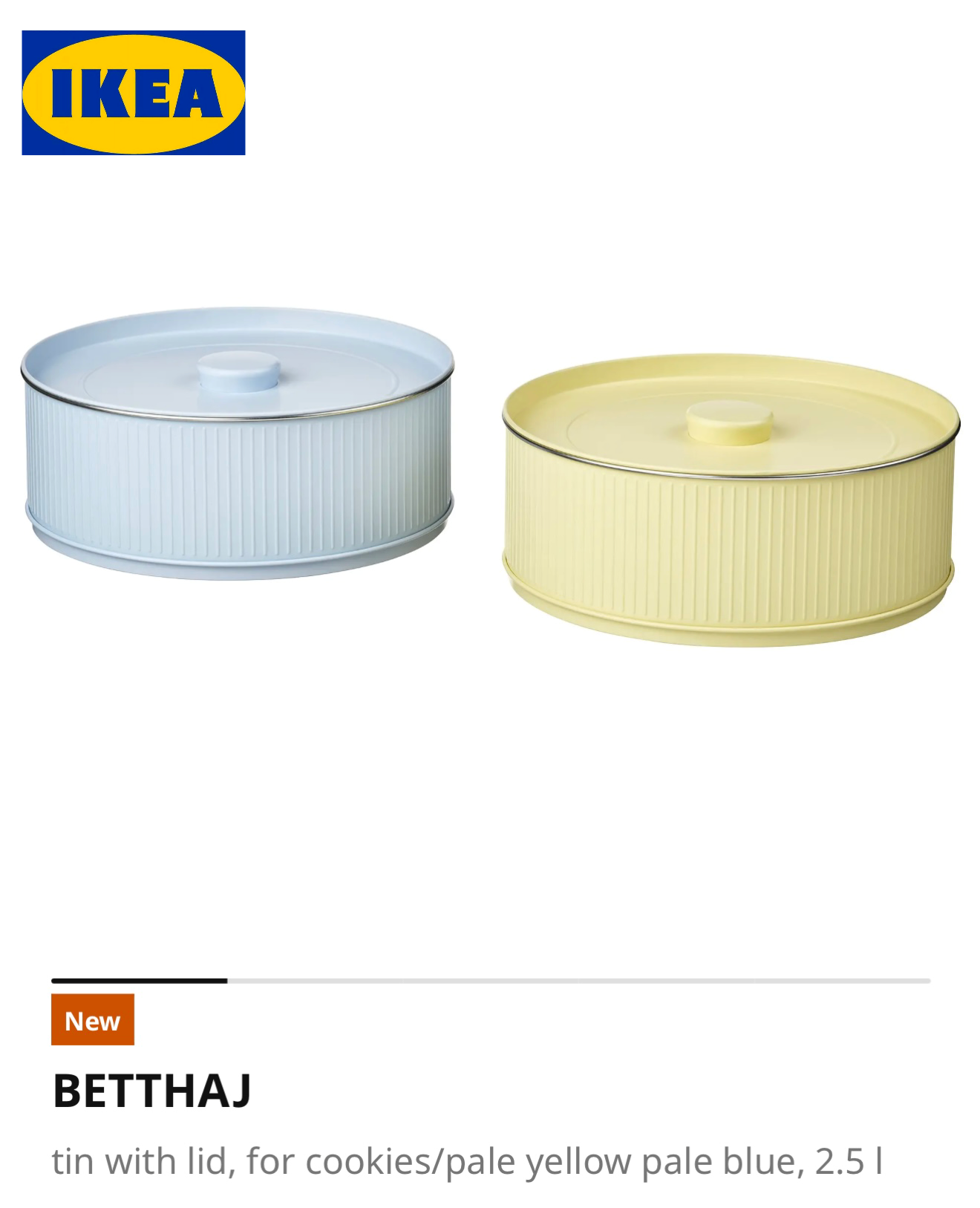 Жестяная банка с крышкой BETTHAJ IKEA, набор 2 шт, бледно-желтый, бледно-голубой, 2,5 л