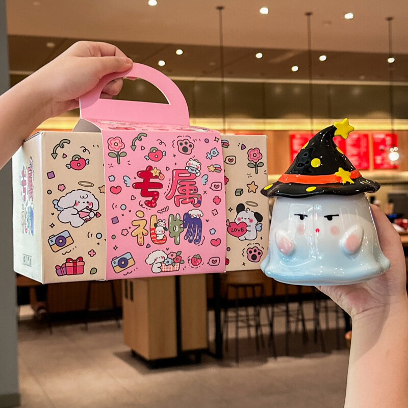 Милая керамическая кружка с крышкой в виде привидения, идеально подходящий в качестве подарка на день рождения вашей девушке.