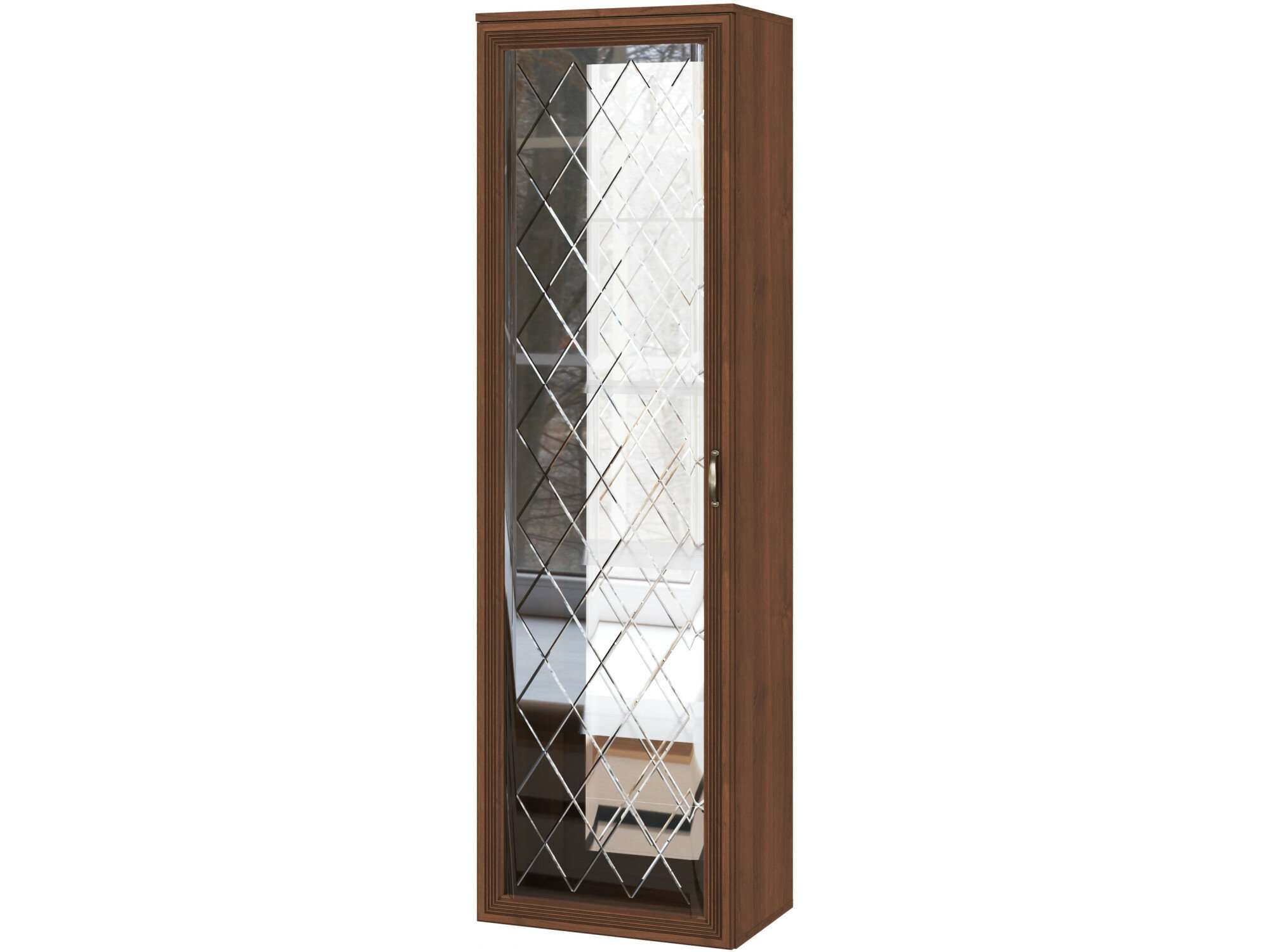 Пенал-витрина, фасад патинированная рамка и 3Д вставка МДФ, Орех донской