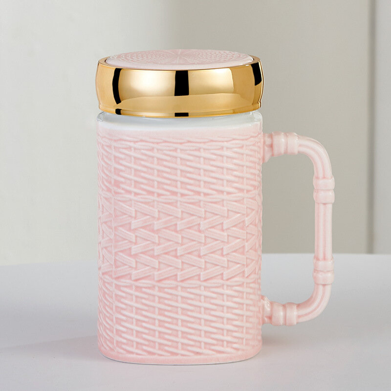 Творческая керамическая кружка Бытовая чашка Мультфильм Подарочная чашка для воды Кофейная чашка с крышкой Пара чашка