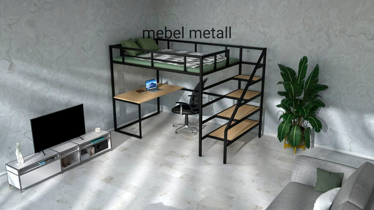 Кровать - чердак " Afina-2 " 120*200*200 лофт , металлическая , чёрная