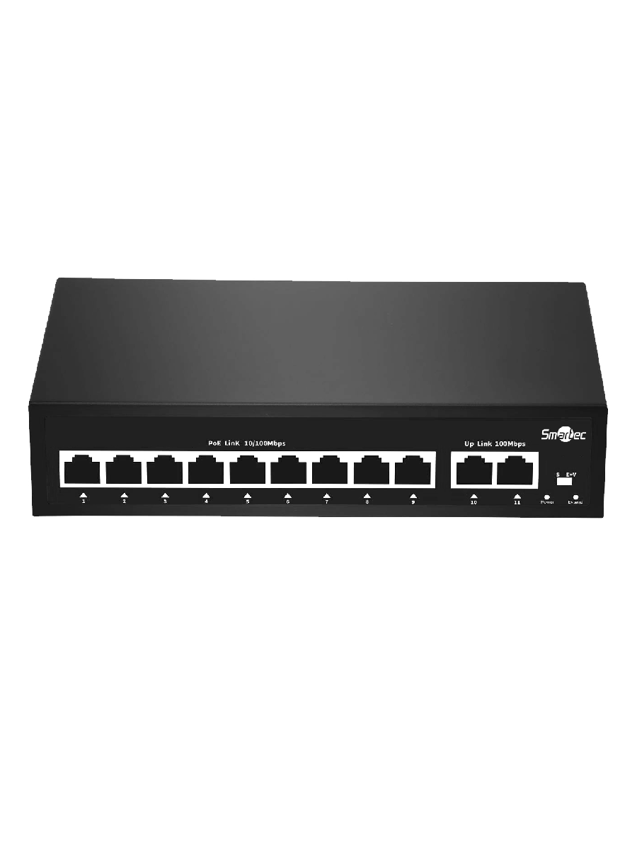 Коммутатор неуправляемый Smartec ST-NS209MB-MD 9 RJ-45 POE портов (10/100 Мбит/с), 2 RJ-45 Uplink порта (10/100 Мбит/с)