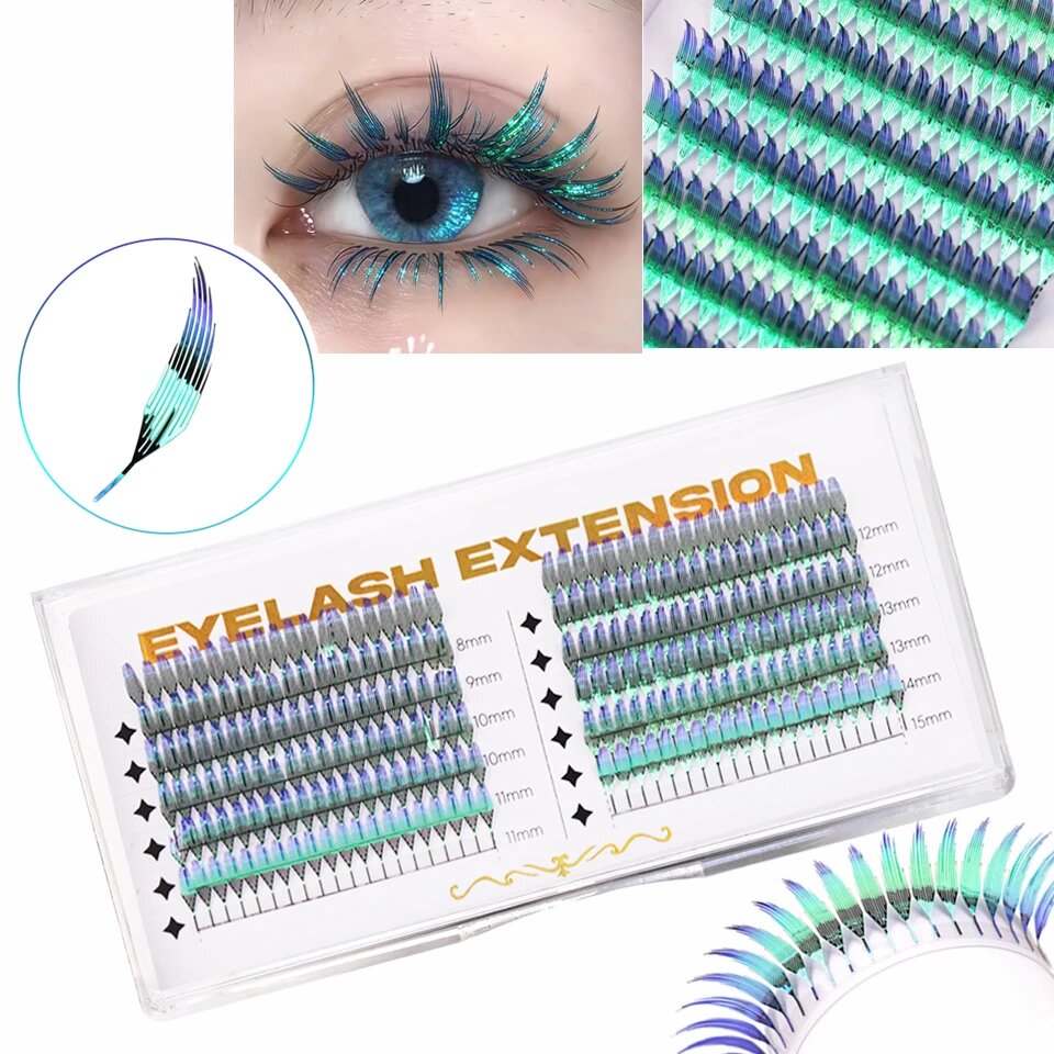 AGUUD голографическая Аврора цвет шпиль ресницы блестящая мишура аниме готовый веер двухсторонний цветной комикс ресницы для рождественского косплея