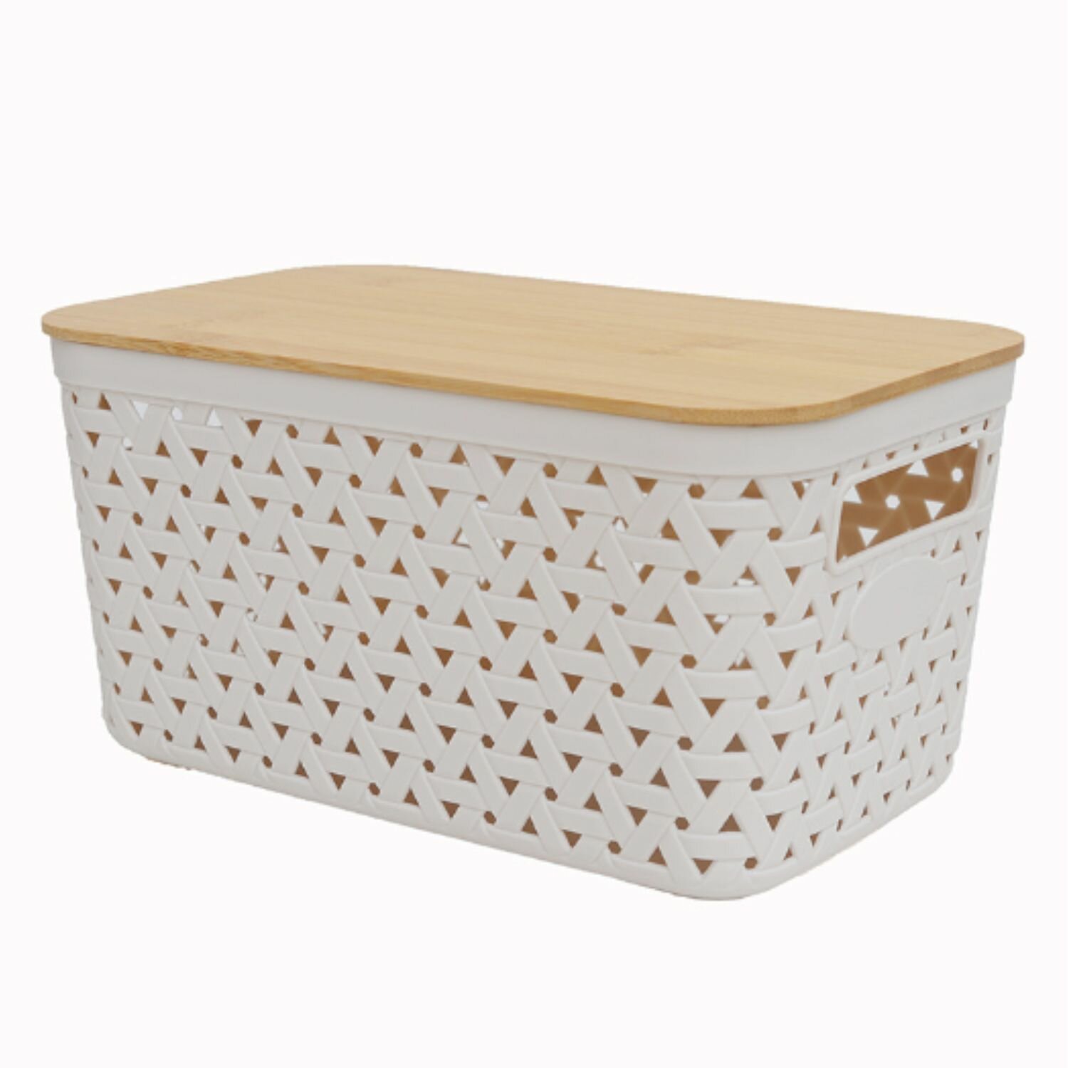 Клетчатая коробка для хранения с имитацией ротанга и бамбуковой крышкой, стильный аксессуар для рабочего стола в офисе.