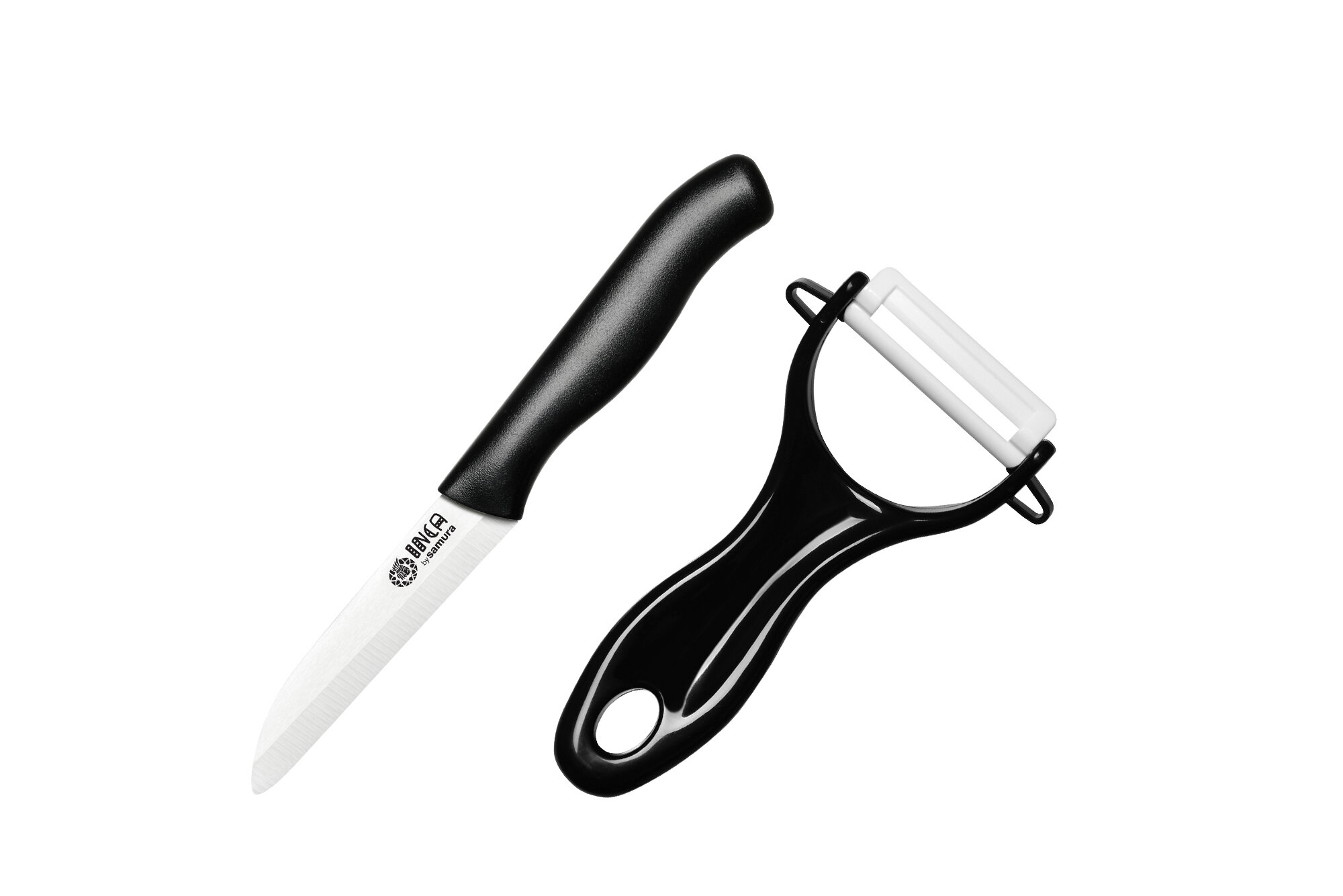 Набор Samura Inca SIN-011BL/K овощной нож 75 мм и овощечистка с чёр. Рукоятью