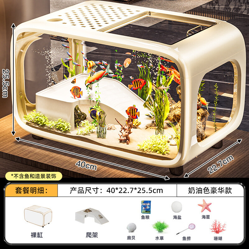 Креативный аквариум для домашнего использования, легкая роскошь с крышкой, новая модель, ландшафтный экологический аквариум, оптовая продажа, высокая прозрачность, ударопрочный, настольный маленький аквариум