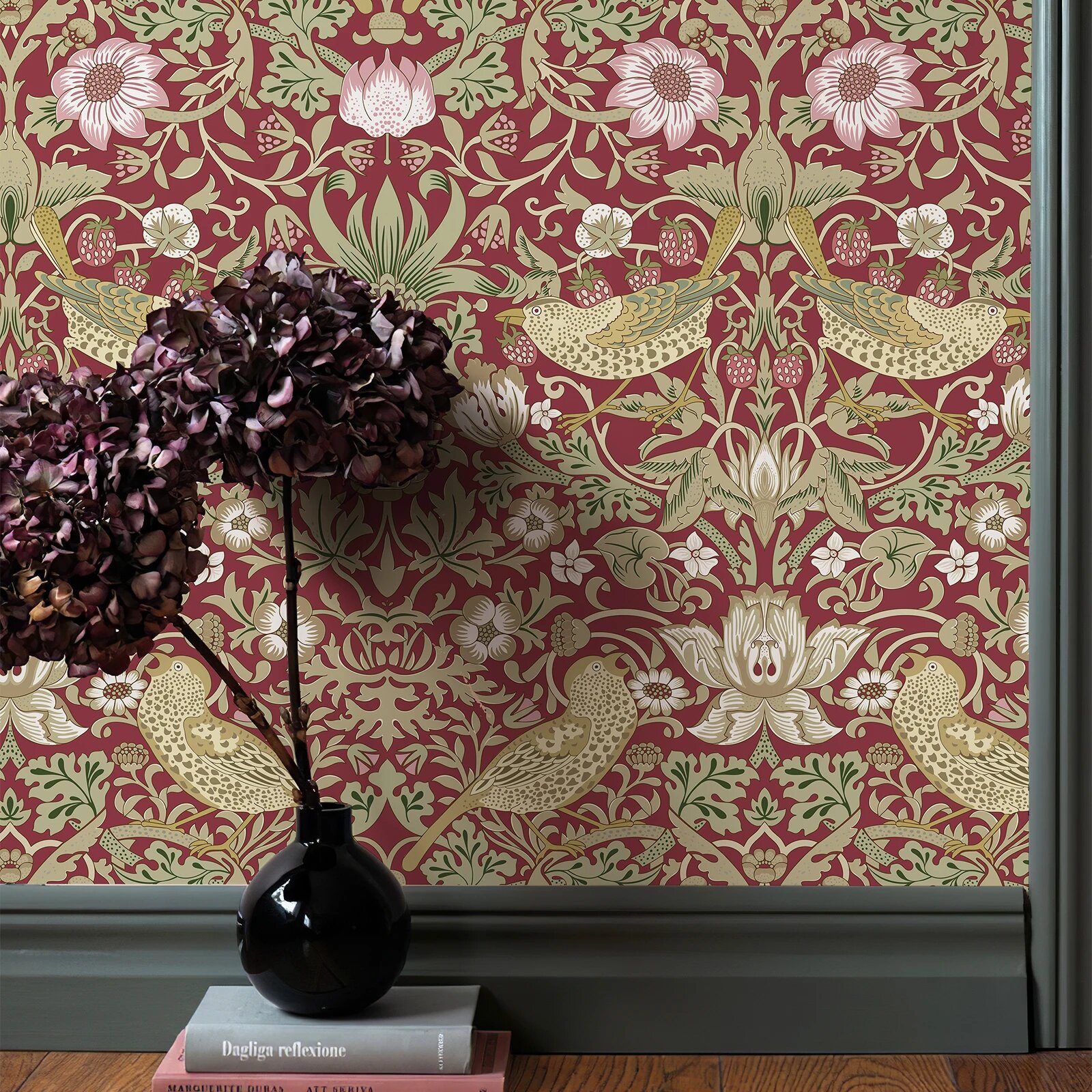 Самоклеящиеся обои в стиле Моррис с цветочным птицей, современные водонепроницаемые обои из ПВХ для гостиной, шикарные птицы, настенный шкаф, наклейка