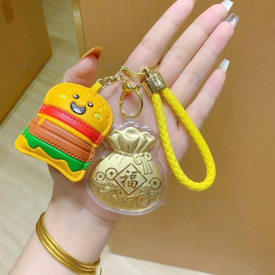 Ключница из чистого золота 999 пробы, золотой кулон, модный креативный счастливый мешок, привозитель удачи, кулон для ключей от машины