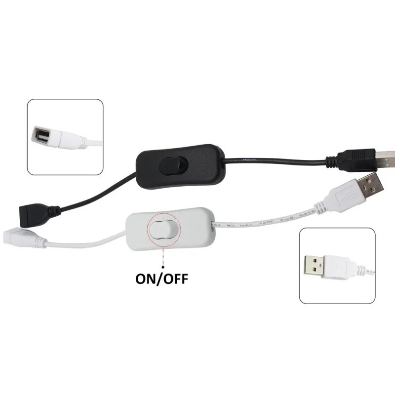2 шт. USB кабель с выключателем, черный, 28 см