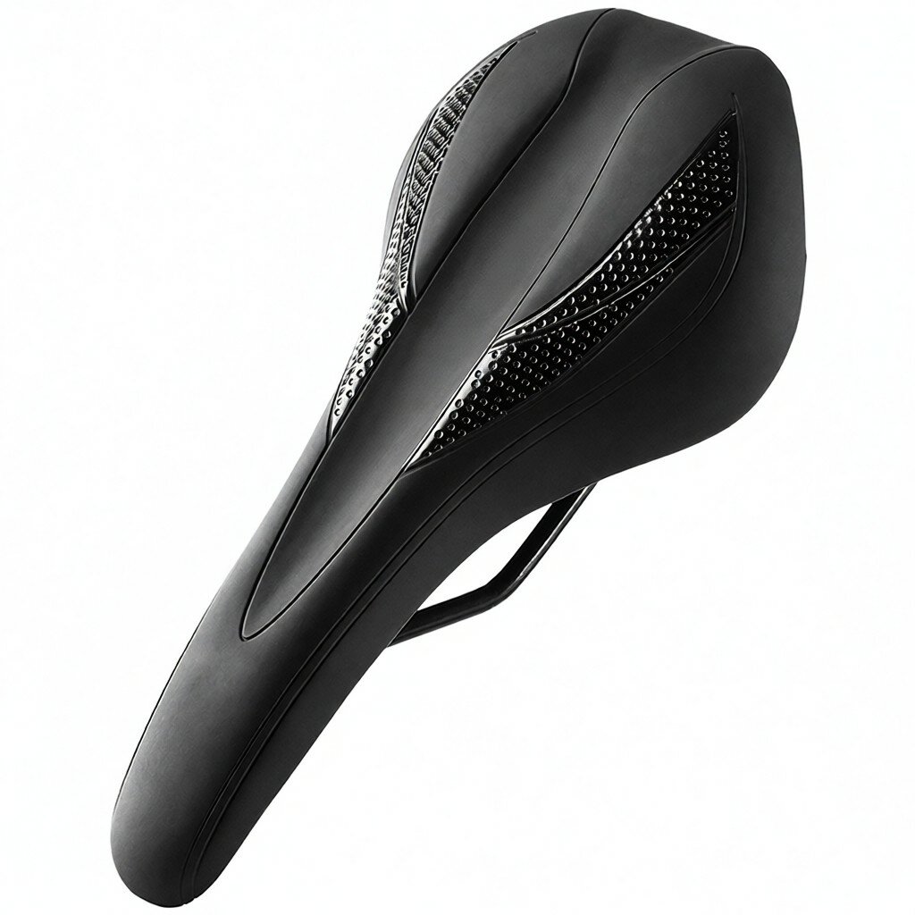 Байк седло с толстым мягким ПУ подушкой для дорожных велосипедов, ПУ+ПВХ, черный, размер 278*150*60мм, упаковка 280*155*60мм, вес 350г, 1 шт.