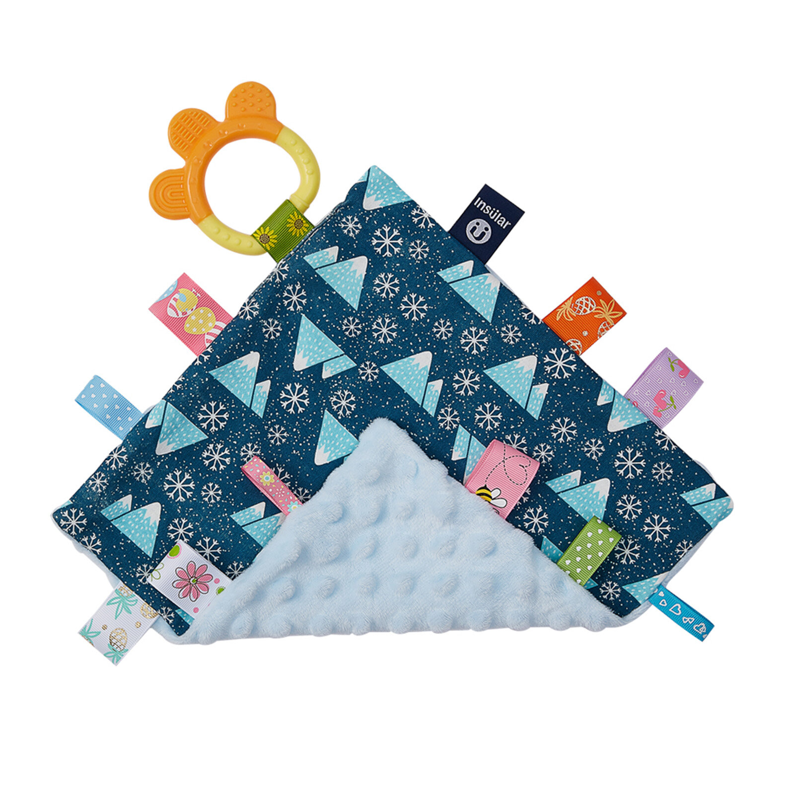 Бабий Appease Towel с цветными тегами, силиконовым зубным резинкой, размерами 25.5*25.5 см, материалом хлопок+силикон, весом 100 г, для новорожденных и детей, в упаковке 1 шт, с узорами Unicorns/ Triangles/ Ice Cream/ Alpaca/ Space/ Polar Bear/ Snow