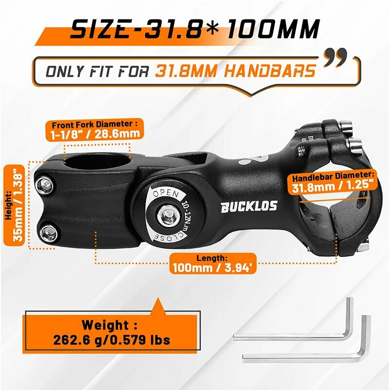 BUCKLOS Вынос руля для велосипедов 60 градусов 25.4/31.8 мм 31.8-100mm