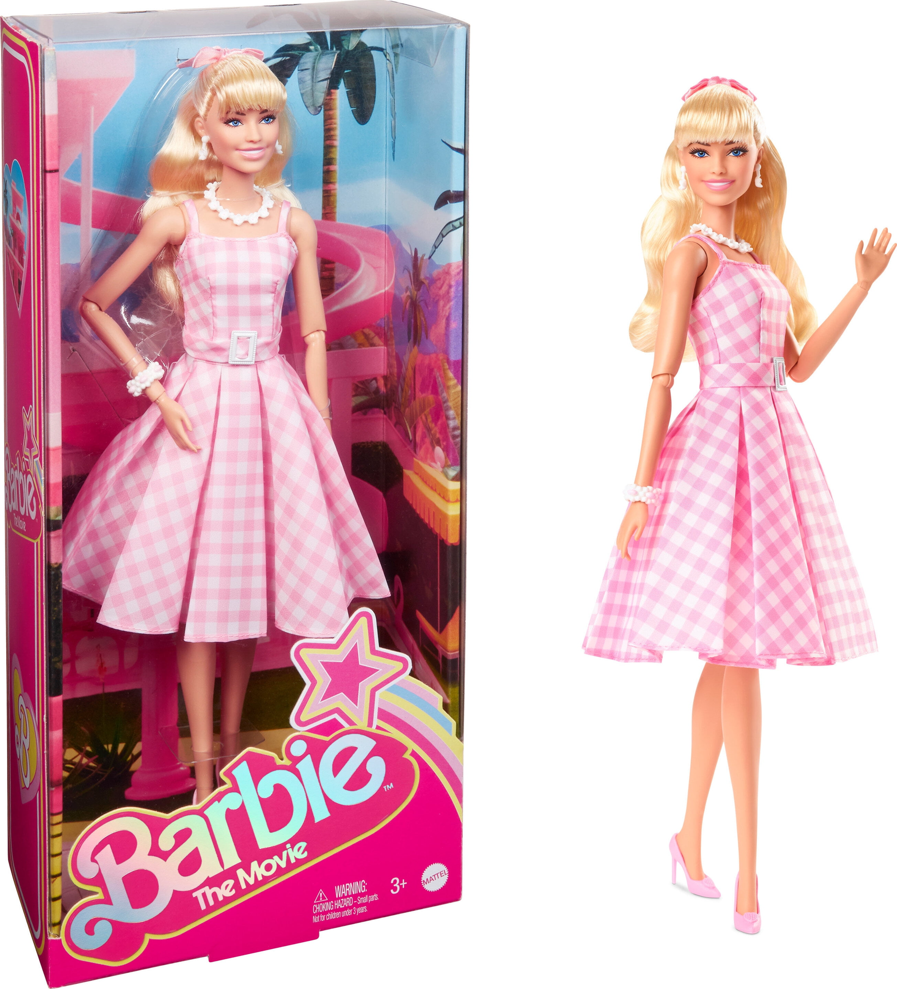 Кукла Barbie (Барби) Movie Collectible Doll - Margot Robbie в розовом платье в клетку, HPJ96