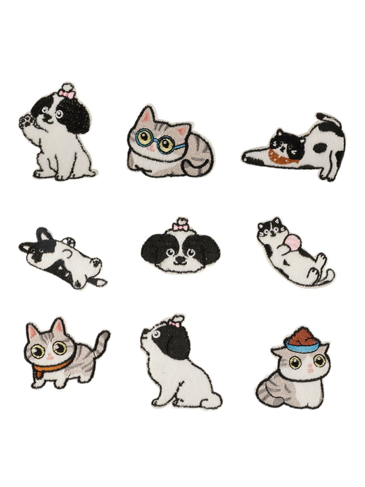 9 шт. нашивок с вышивкой мультяшных кошек, пришивных нашивок с аппликацией