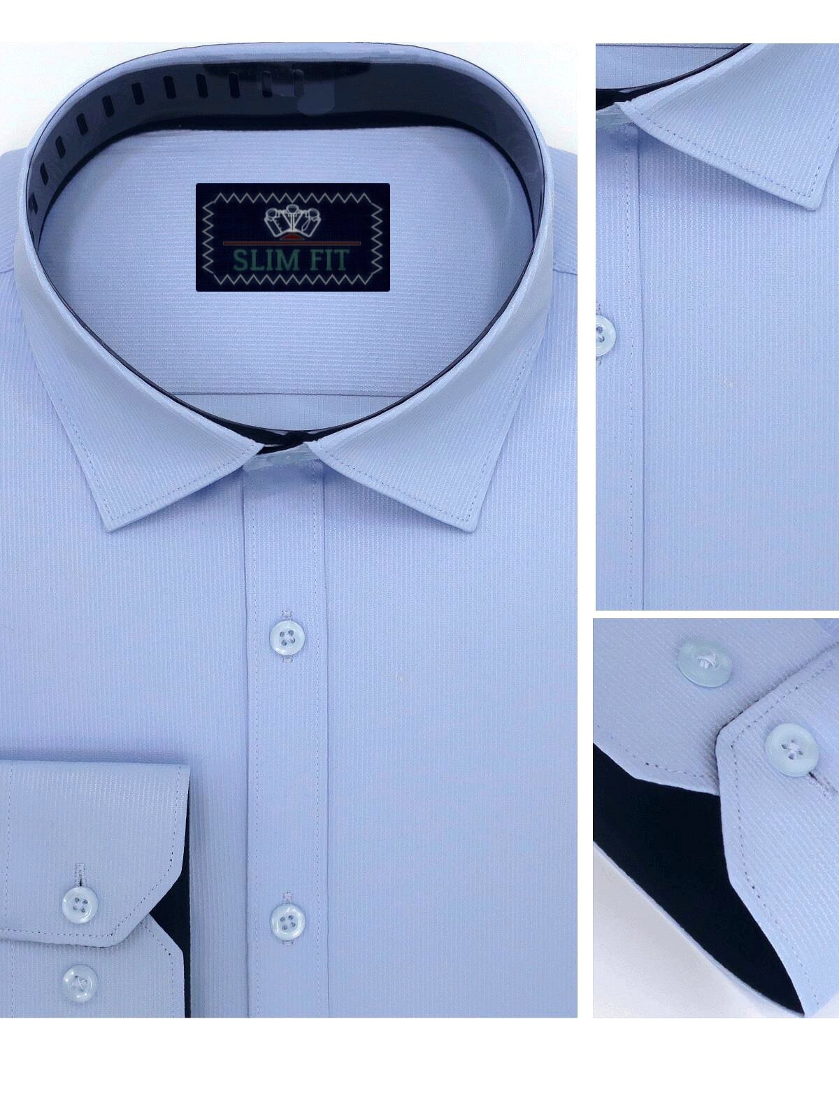 Рубашка Мужская рубашка с длинным рукавом приталенная, светлая сорочка на пуговицах, рубаха на любой сезон, голубая мелкая полоска, без карманов, с отделкой рубашка Slim fit с приталенным кроем зауженная