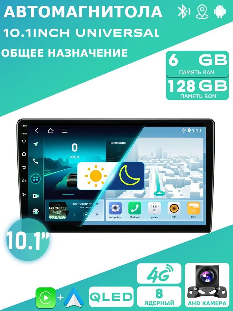 Srnubi Автомагнитола, диагональ: 10.1", 2 DIN, 6ГБ/128ГБ