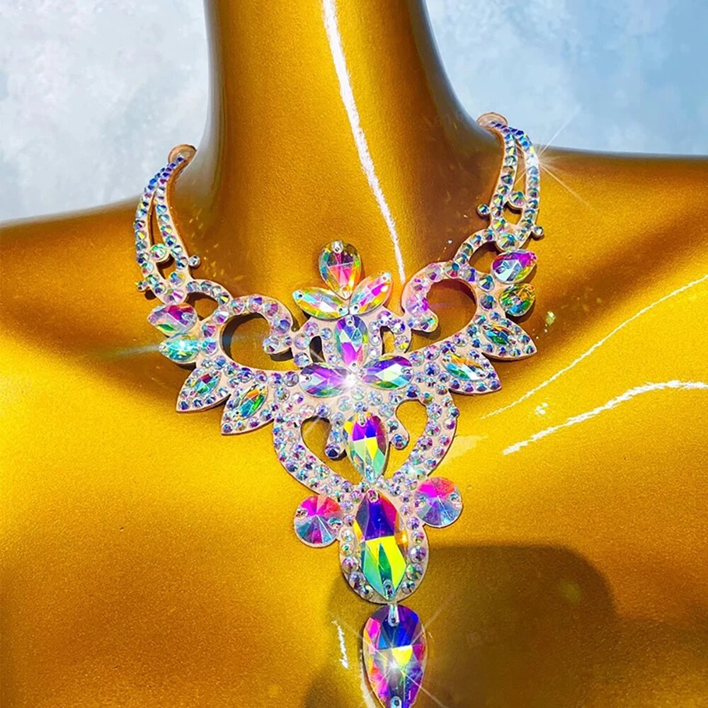 Латинские танцы, танцы живота, специальное красочное ожерелье с спиной, аксессуары для костюмов для восточного танца